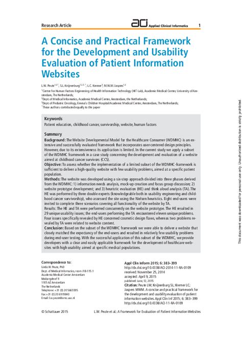 Pdf Streamlined Framework For Evaluating Patient Websites