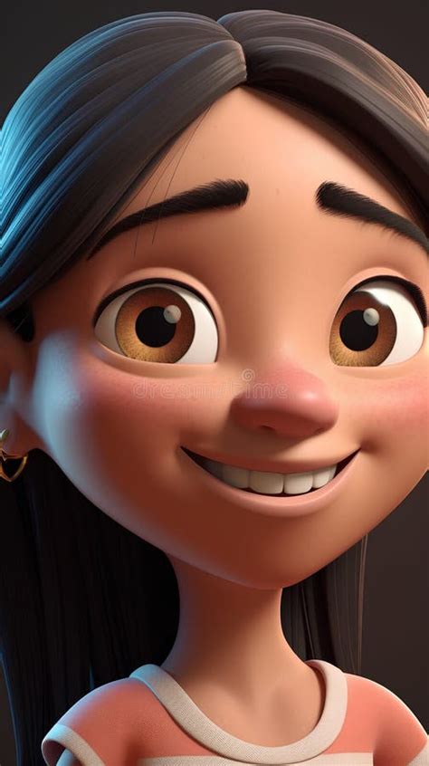 3d Render Of A Cute Cartoon Girl With Blue Hair And Brown Eyes Stock