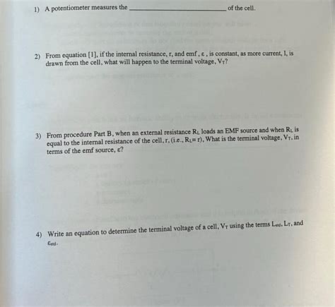 1 A Potentiometer Measures The Of The Cell 2 From