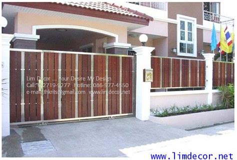 Ld A027 ประตูรั้วรีโมทสเตนเลสไม้ฝาเฌอร่า Stainless Steel Shera Wood