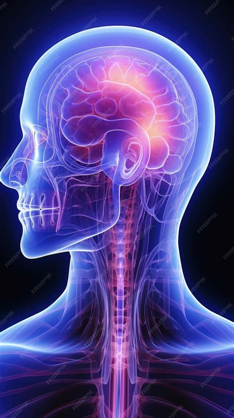 인간의 뇌 신호 딥 러닝 개념 인간의 머리와 뇌 빛나는 링크 매듭을 가진 뇌 뉴런 세포에 의해 생성된 다양한 종류의 파형 프리미엄 사진