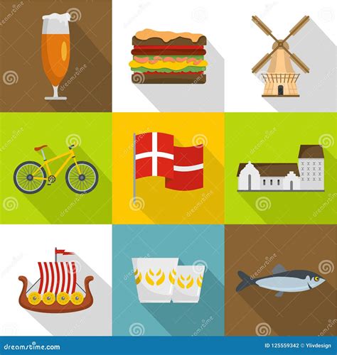 Iconos Fijados Estilo Plano De Escandinavia Stock de ilustración Ilustración de inglaterra