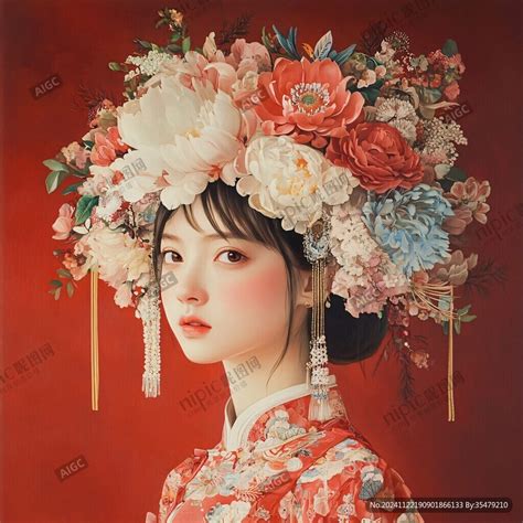 Ai创作图日本艺术家 新簪花仕女图 工笔少女 日本美人画 牡丹钿花 人物工笔 新中式女孩 照片工笔画 写实人物绘画 院体风工笔牡丹 绘画作品工笔插画 工笔美女 中式美女头像 工笔人物 朱红绣妆