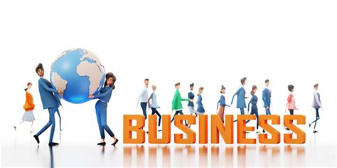 큰 지구본을 들고있는 사업가들 옆에 머물러라business 단어 배경에서 걷는 사업가의 흐릿한 모습 흰색의 복사 공간 3d