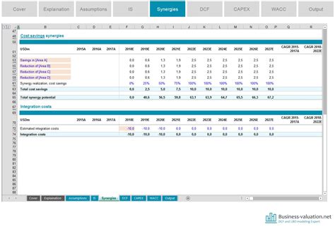 Synergy Valuation Premium DCF Excel Model Eloquens