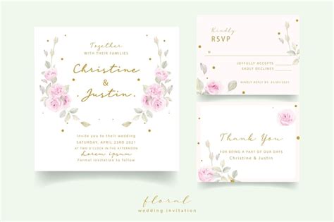 수채화 꽃 장미 웨딩 초대장 무료 벡터