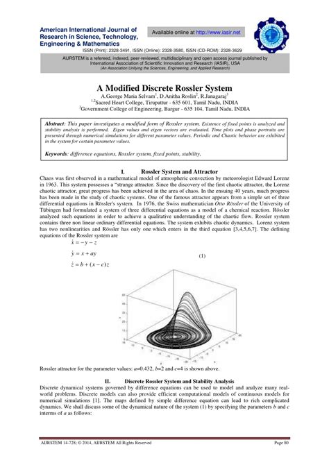 Pdf A Modified Discrete Rossler System Rossler System And Attractor