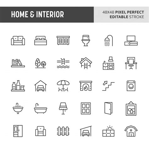 Conjunto De Iconos De Hogar E Interior Vector Premium