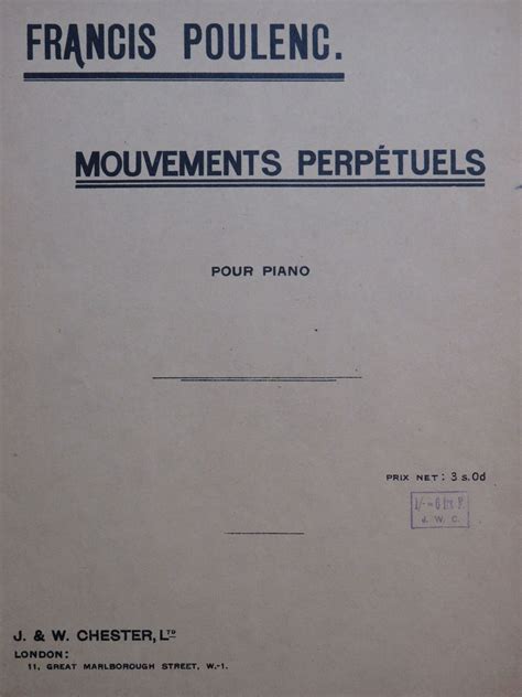 Poulenc Francis Mouvements Perpétuels Piano 1919 De Poulenc Francis