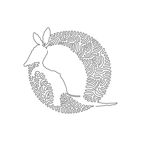 Continuous One Curve Line Drawing Of Funny Armadillo Abstract Art In