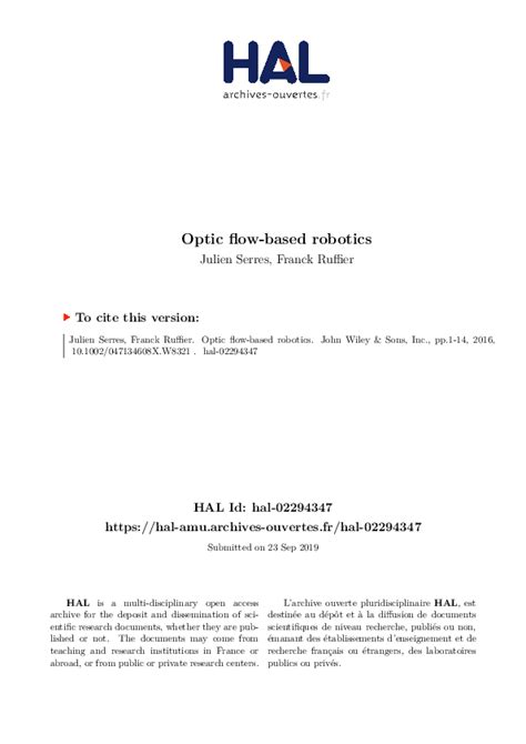 Pdf Optic Flow Based Robotics