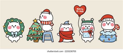 Set Cute Cola Bear Wear Santa Stock Vector Royalty Free 2233230705