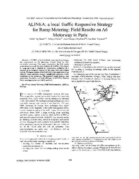 Pdf Alinea A Local Traffic Responsive Strategy For Ramp Metering
