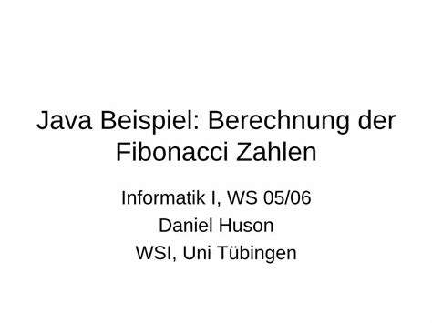 PDF Java Beispiel Berechnung Der Fibonacci Zahlenab Inf Uni