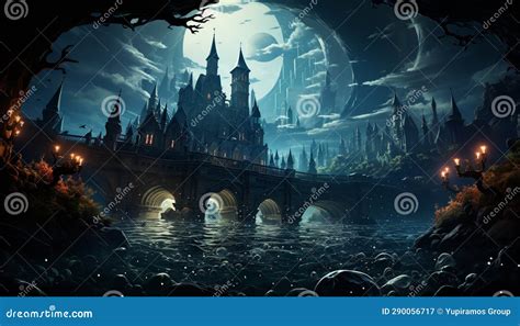 Spooky Gothic Silhouette Illuminated By Moonlight In A Dark Cityscape