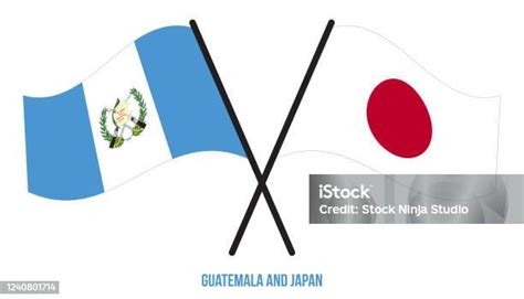 瓜地馬拉和日本國旗交叉和揮舞平的風格官方比例正確的顏色向量圖形及更多一起圖片 一起 全球商務 全球通訊 Istock