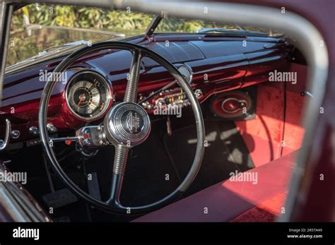 Detail Of The Interior Of A Beautiful Classic American Car The Ford Of The 49 Bullet Nose In
