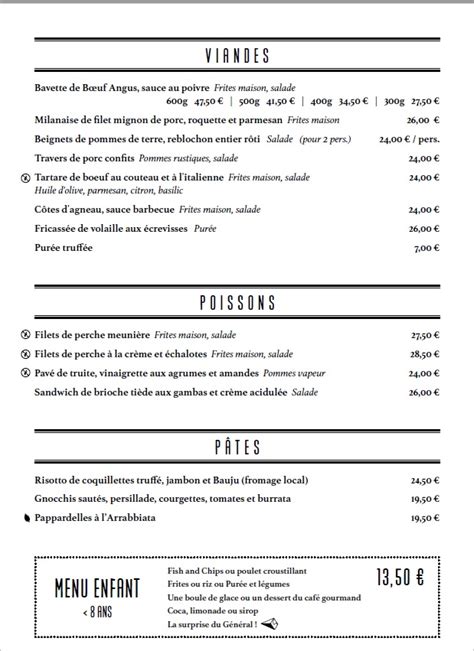 La Carte De La Brasserie La Brasserie Du Général