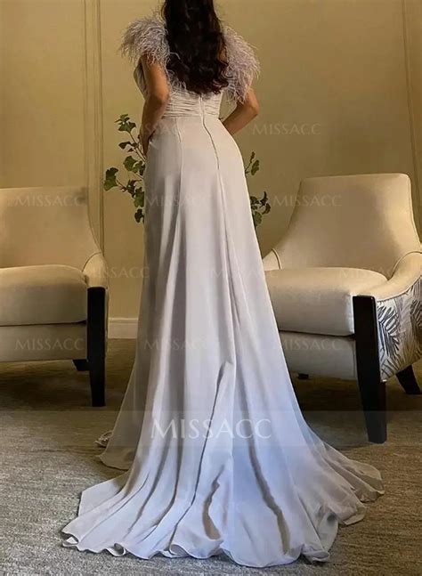 Sheath Column V Neck Sleeveless Chiffon Evening Dresses With Split Front Missacc