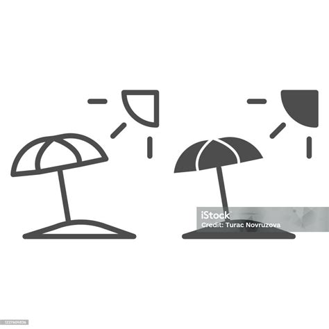 우산과 태양 선과 단단한 아이콘 여름 개념 흰색 배경에 비치 파라솔 기호 모바일 개념 및 웹 디자인에 대한 개요 스타일의 해변 우산 아이콘여름 해변 벡터 그래픽 아이콘에