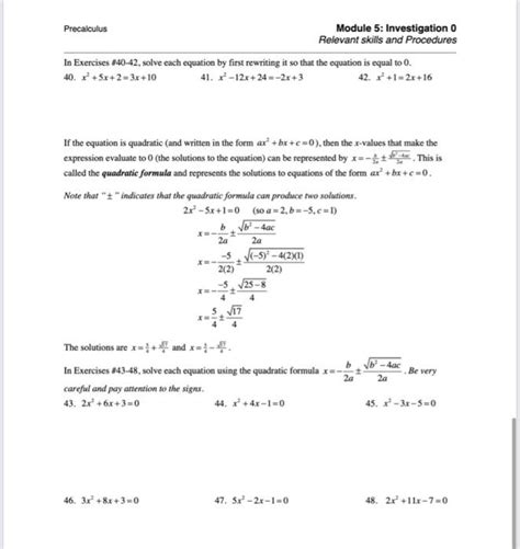 Solved Precalculus Module Investigation Relevant Skills Chegg