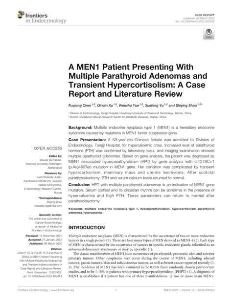 Pdf A Men1 Patient Presenting With Multiple Parathyroid Adenomas And