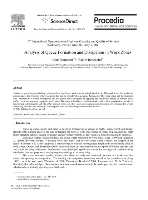 pdf analysis of queue formation and dissipation in work zones
