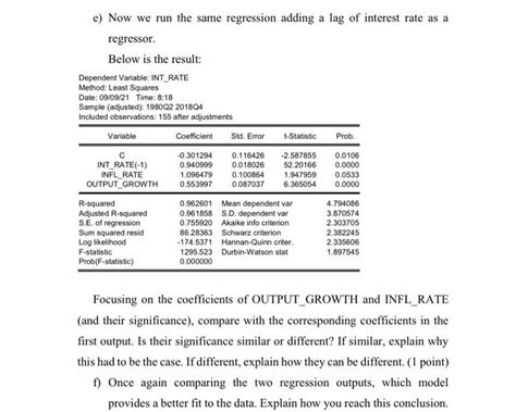 Solved E Now We Run The Same Regression Adding A Lag Of Chegg