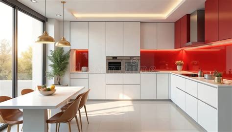 Modern Kitchen Interior Illustration With Red And White Color Scheme