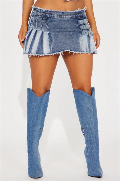 Aleza Pleated Denim Micro Mini Skirt Medium Wash Fashion Nova