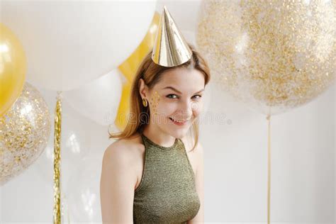 Fashion Photo Of Beautiful Woman With Balloons Girl Posing Stock Image