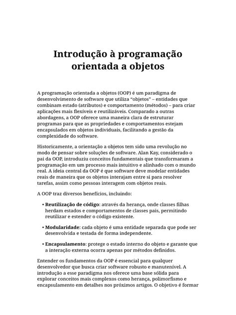 Introdução À Programação Orientada A Objetos Pdf