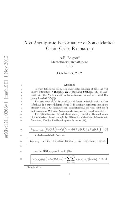 Pdf Non Asymptotic Performance Of Some Markov Chains Order Estimators