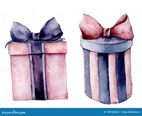 Watercolor Giftboxes Set Hand Painted Pink And Violet Gift Box With