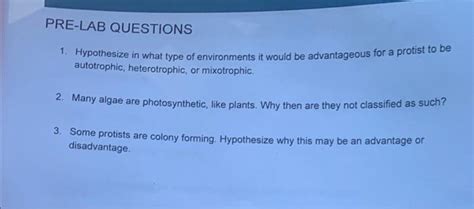 solved pre lab questions 1 hypothesize in what type of