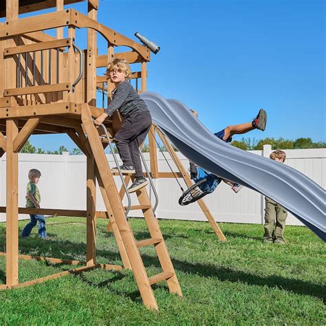 Backyard Discovery Dover Bay Spruce Swing Set Tube Slide Clubhouse
