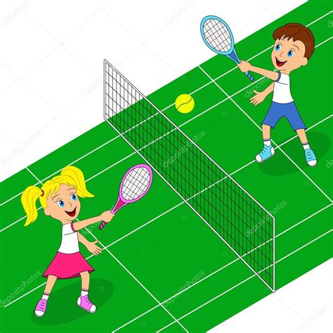 Niño y niña jugando tenis Vector de stock 85159278 de iris828