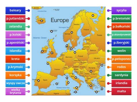 linia brzegowa europy wyspy i półwyspy Rysunek z opisami