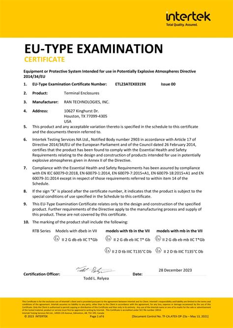Atex Certifications Ran Technologies Incran Technologies Inc