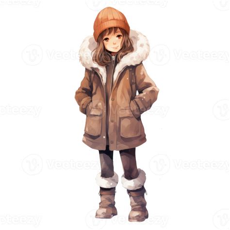 Anime Girl Wearing Winter Coat And Hat 54343668 Png