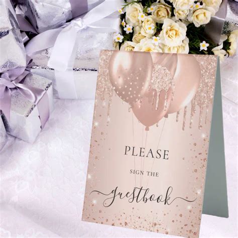 Rose Gold Glitter Blush Glitter Guest Book Sign Zazzle