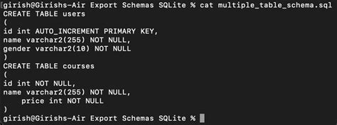 how to export database and table schemas in sqlite geeksforgeeks