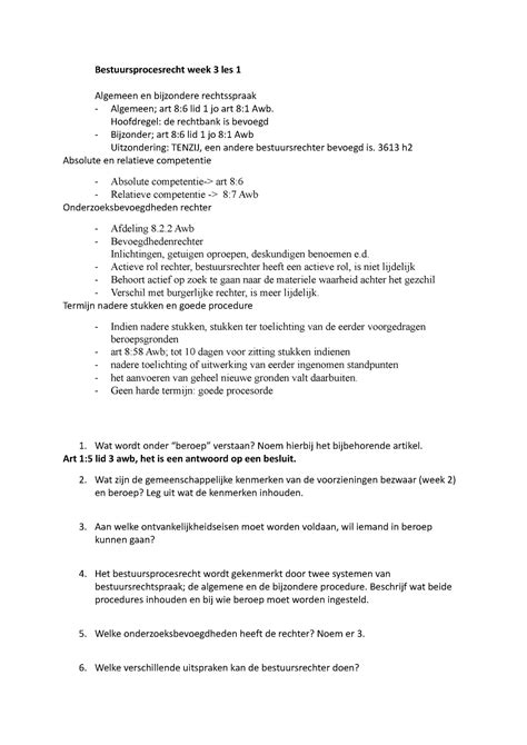 Bestuursrecht Oefenmateriaal Bestuursprocesrecht Week 3 Les 1