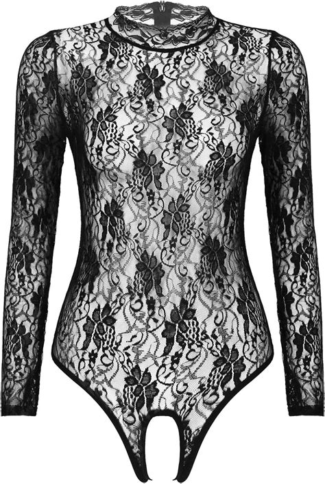 Renvena Sexy Damen Body Transparent Stringbody Ouvert Body Spitze Babydoll Lingerie Offener