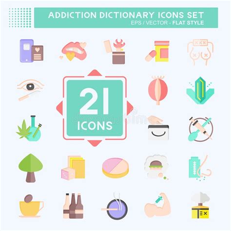 Icon Set Addiction Dictionary Related To Addiction Symbol Flat Style Simple Design Editable