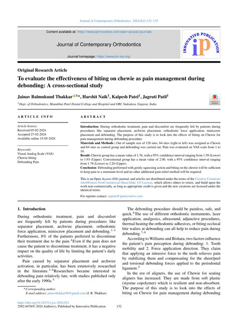 PDF To Evaluate The Effectiveness Of Biting On Chewie As Pain Management During Debonding A