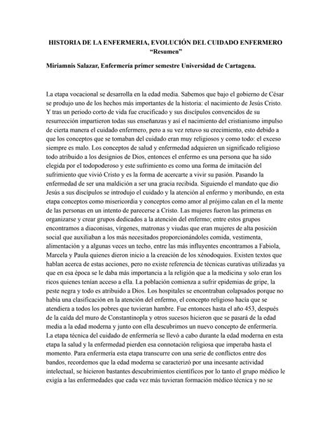 SOLUTION Resumen historia de la enfermería Studypool