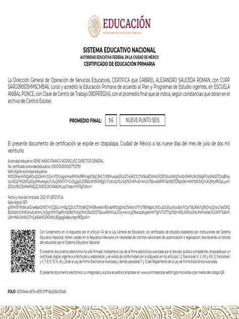 Certificado De Primaria Para Imprimir Sep