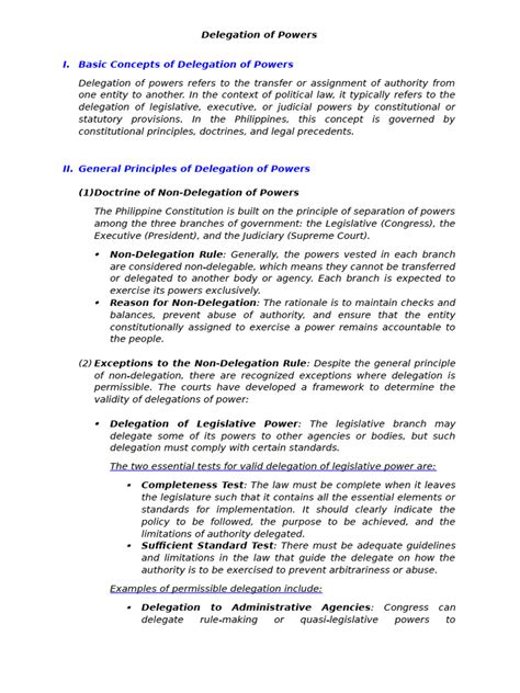 Basic Concepts Of Delegation Of Powers Pdf Separation Of Powers Politics