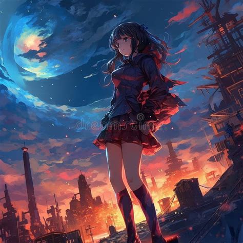Portrait Of An Anime Girl In The City Stock Illustration Illustration